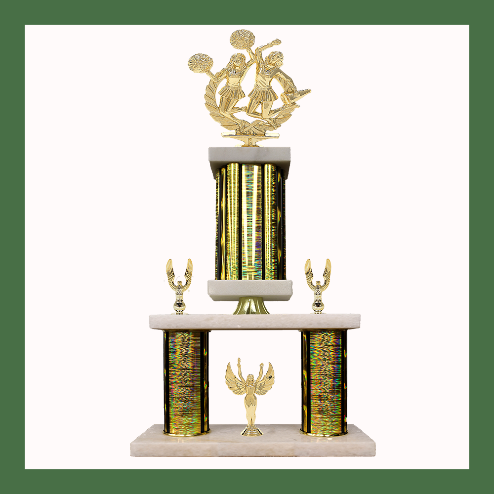 Cheerleading Marble Mini Two Poster Pedestal Trophy — Mr. Trophy Shop