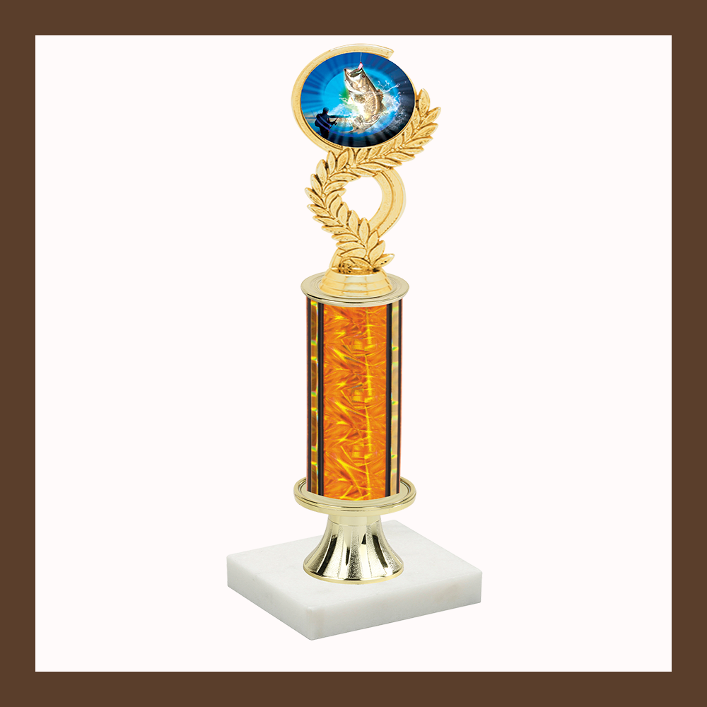 Fishing Pedestal Laurel Mylar Trophy | Mr. Trophy Shop